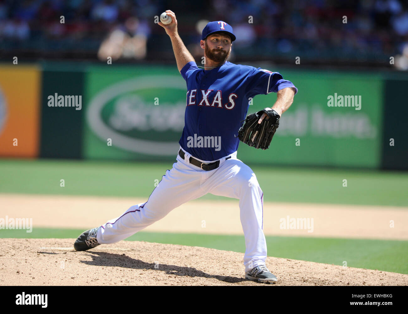 JUN 25, 2015: Texas Rangers relief pitcher Spencer Patton #44 during an MLB game between the ...