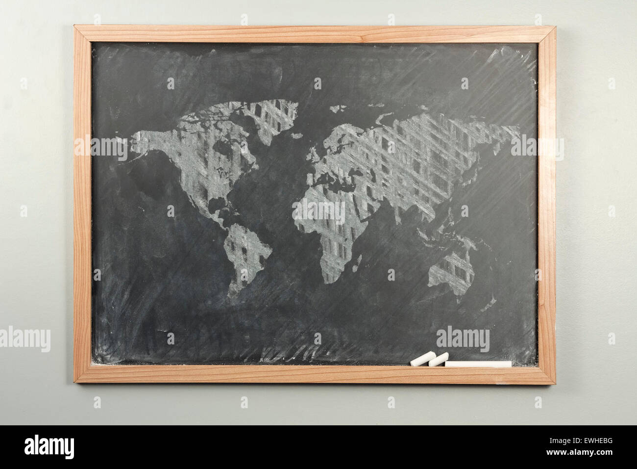 Chalkboard sketch drawing map of the world for education concept Stock ...