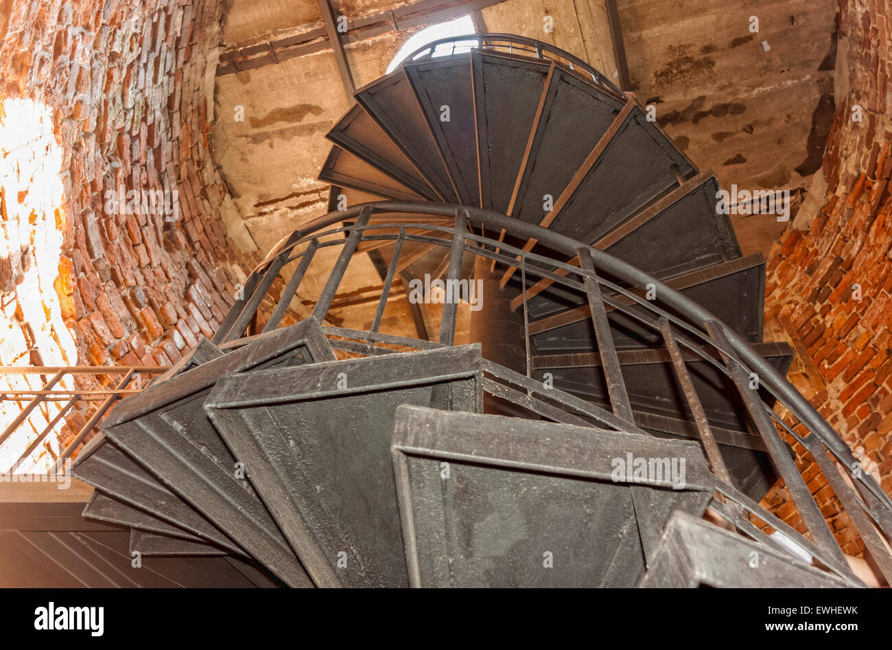 Spiral stair leading to one of towers in Checiny Castle, Poland Stock ...
