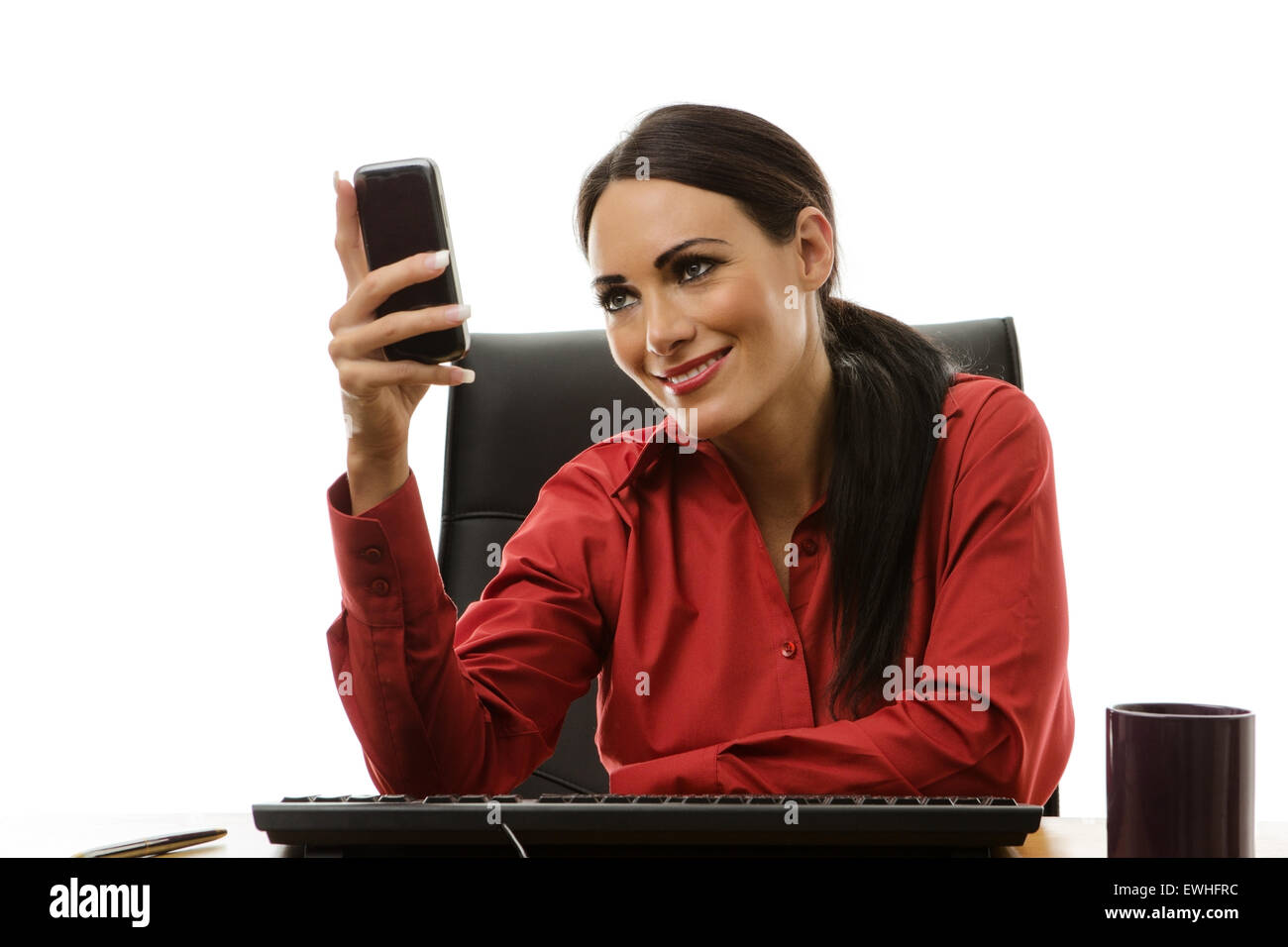 Business woman texting someone, isolated over a white background Stock ...