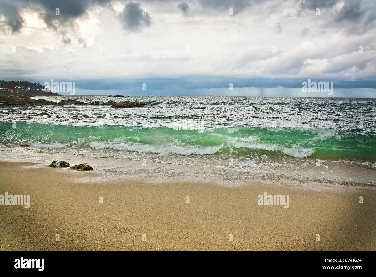 Windy landscape with dark clouds and rainy weather approaching from the ...