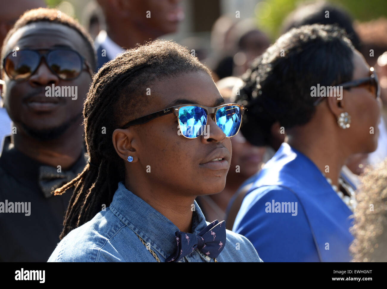 Charleston, USA. 26th June, 2015. People line to attend the funeral of ...