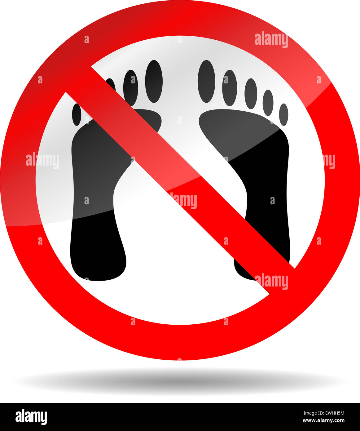 Ban foot print. Silhouette sign icon, footprint and barefoot, ban label ...