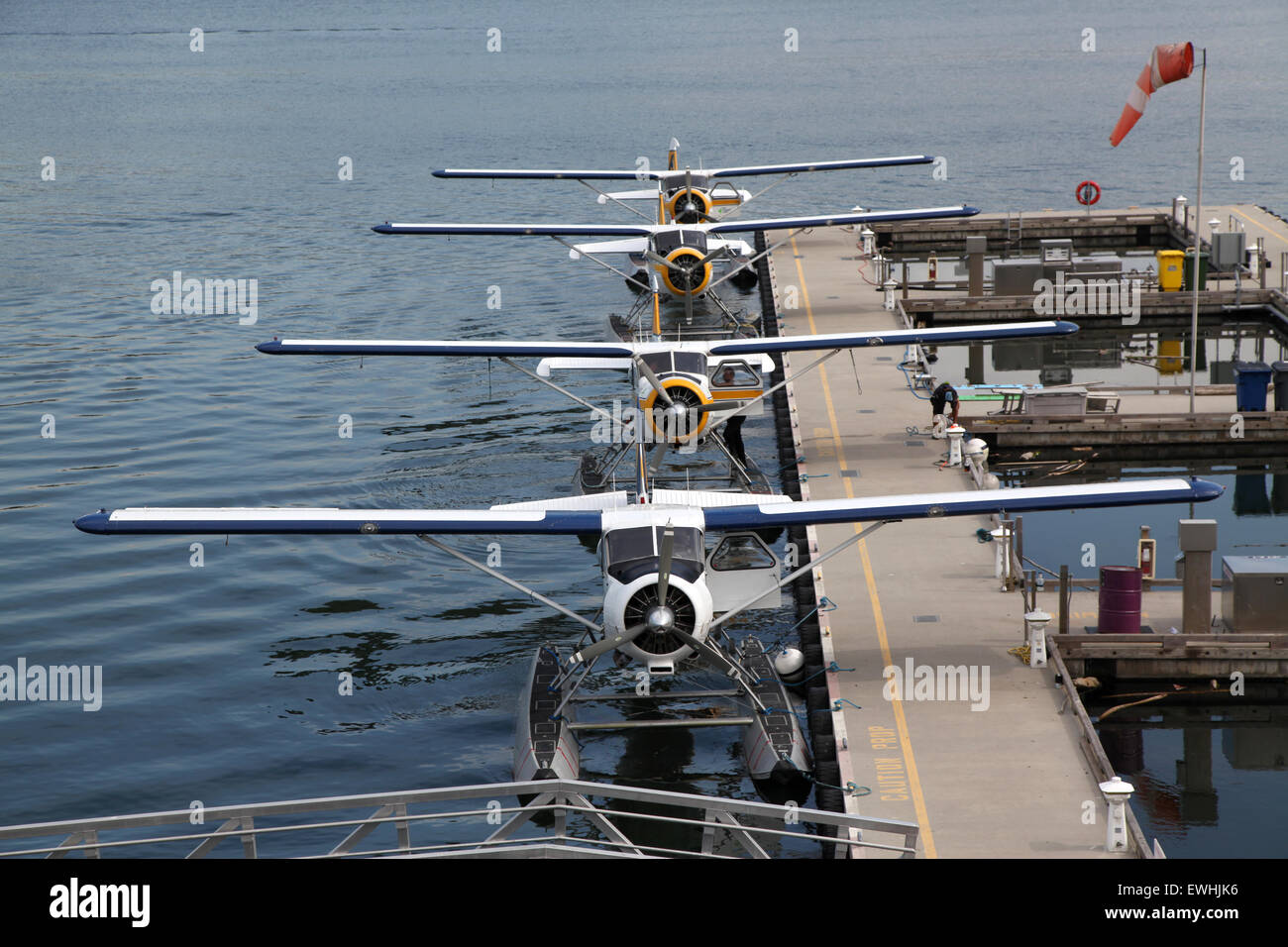 A queue of float-plane aircraft awaiting passengers in Vancouver ...