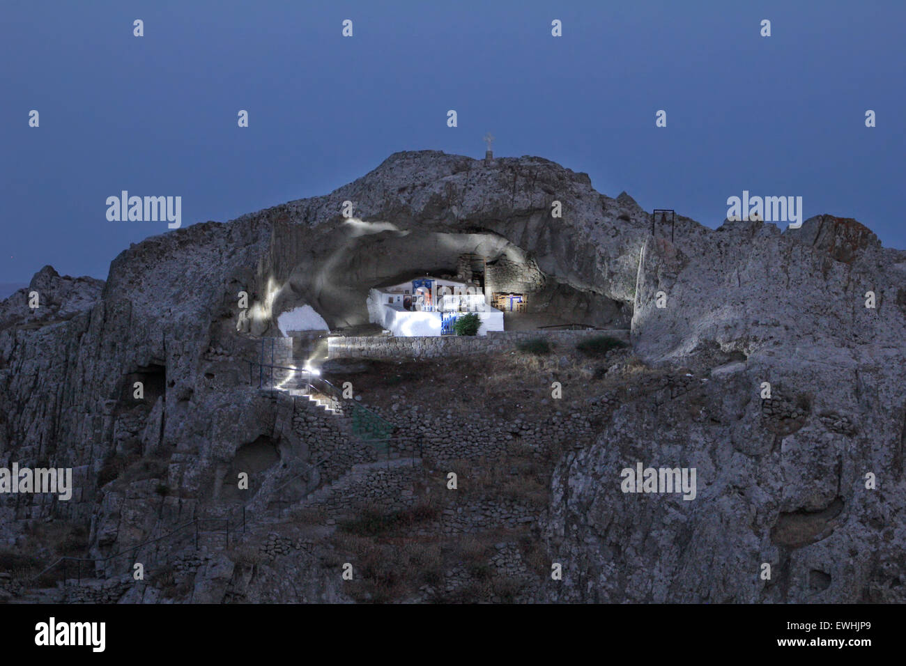 The rockscape enclosing Kakaviotisa cave chapel. Thanos village, Lemnos ...