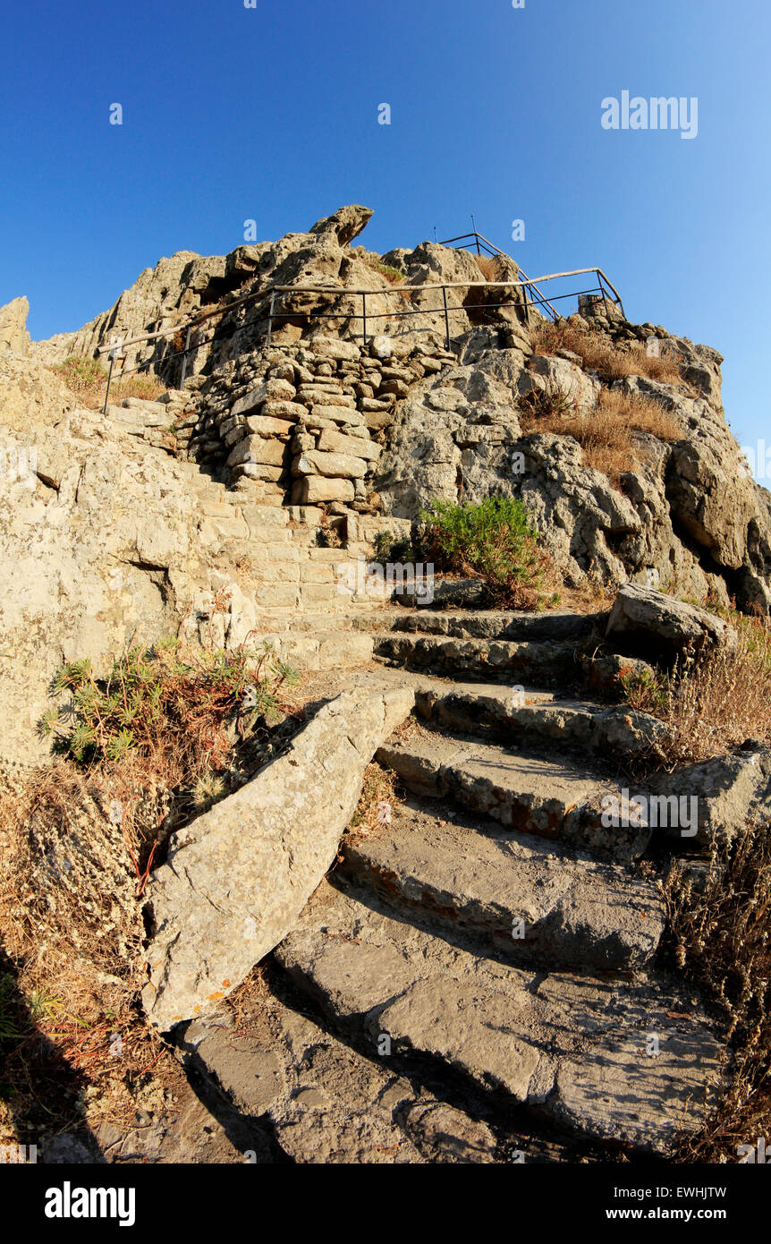 Stone stairway leading to the cave church of holy Kakaviotisa in Mt ...