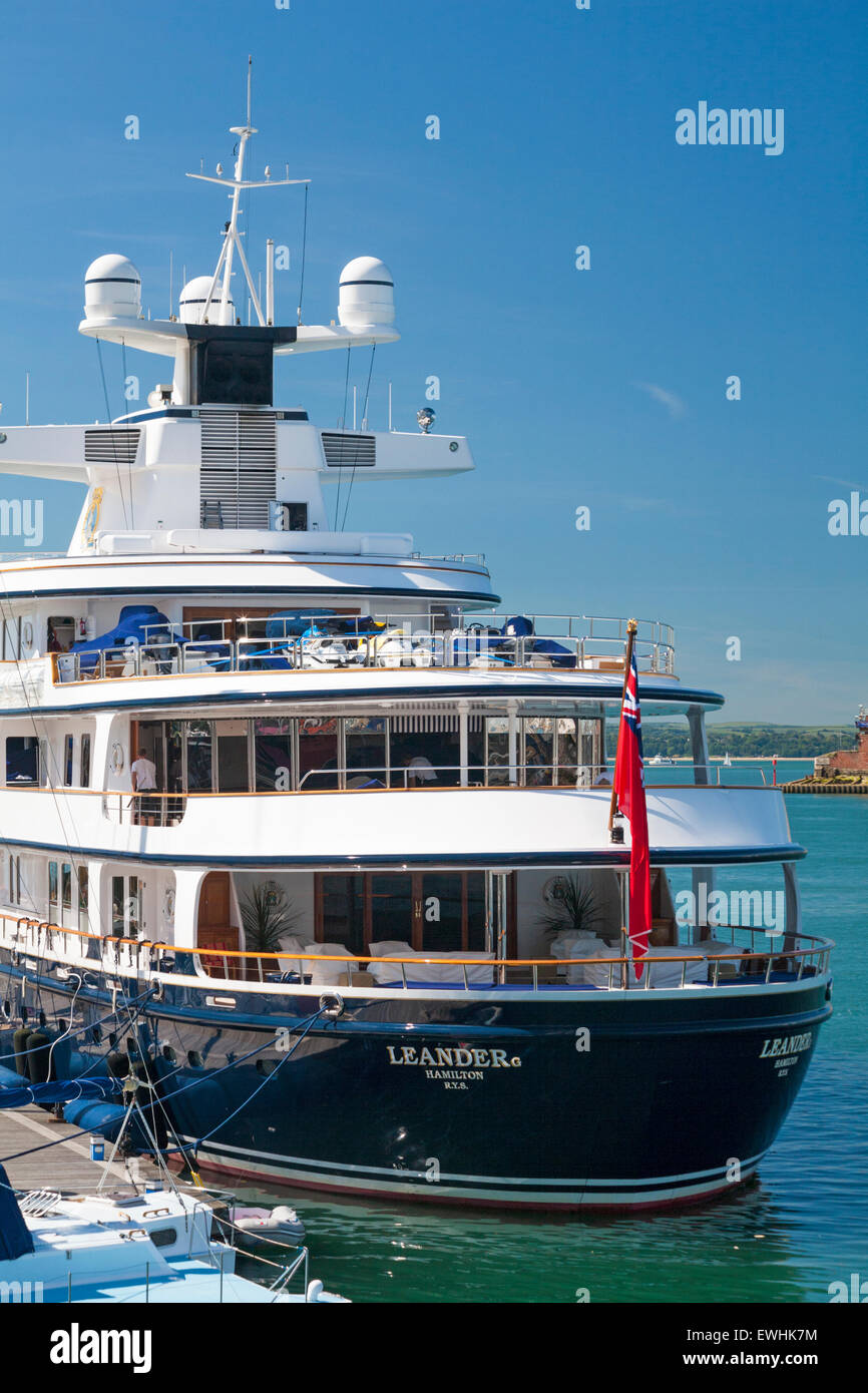 Super yacht Leander G moored at Portsmouth Harbour in June Stock Photo ...