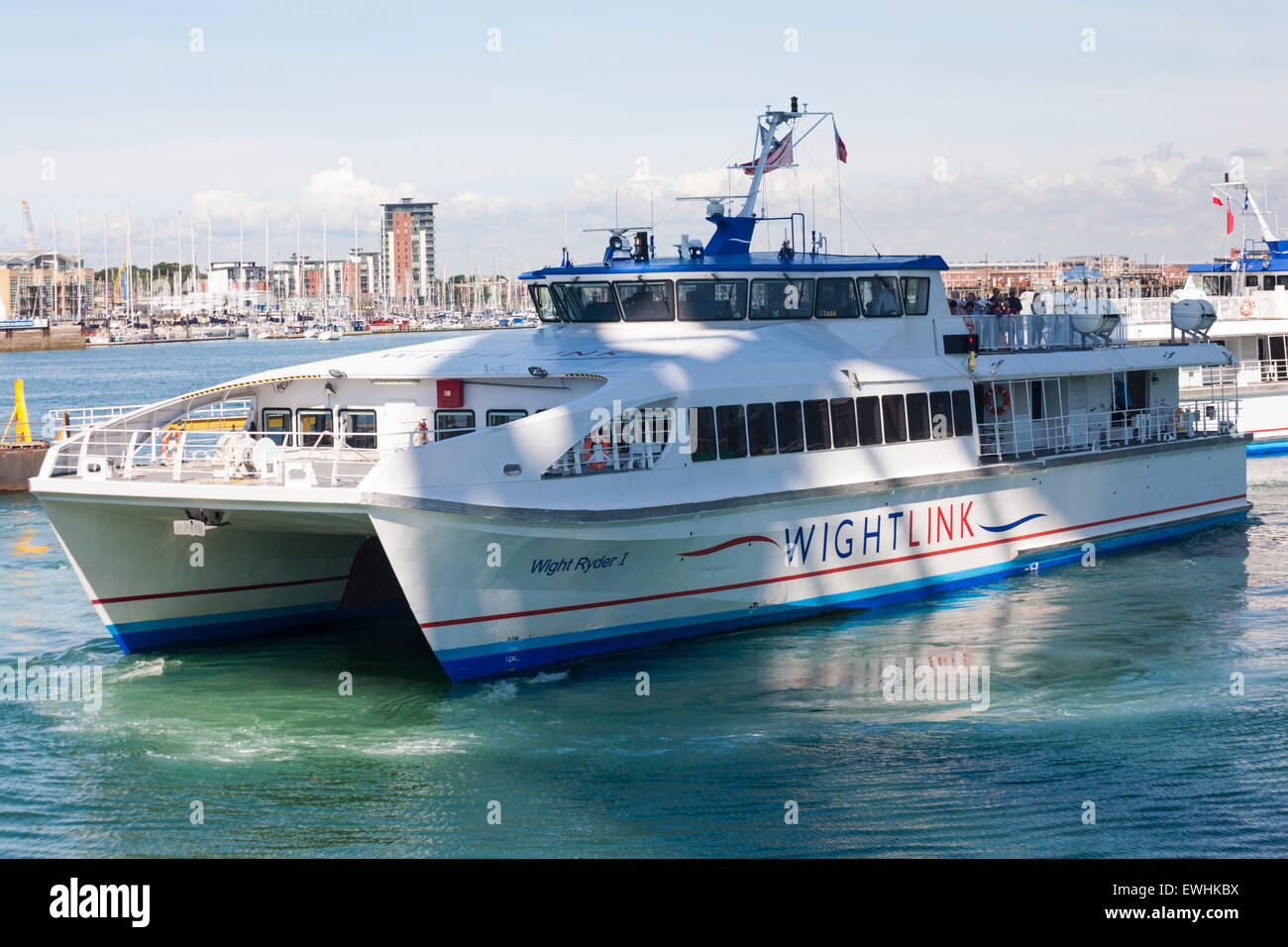 Wightlink ferry Wight Ryder I catamaran at Portsmouth Harbour for foot ...