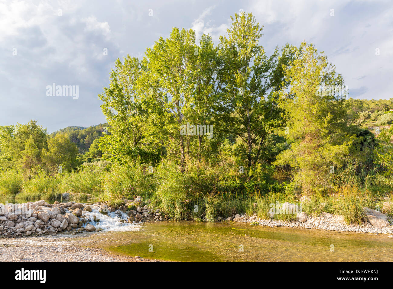 Landscape with forest, waterfall, river and stones in Spain Stock Photo ...
