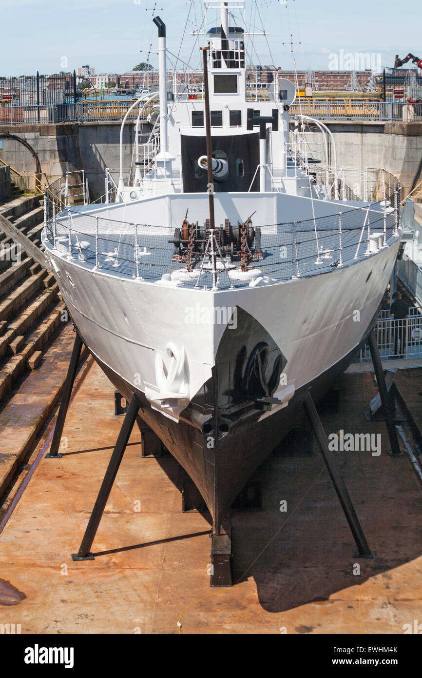 HMS Monitor M33 ship in dry dock at Portsmouth Historic Dockyard in ...