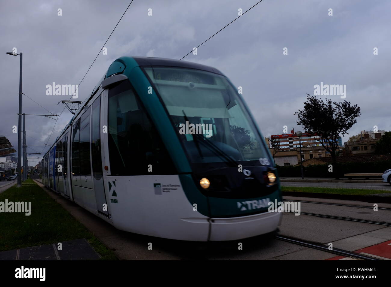 Europe, Spain, Barcelona, roads, tram, railroad, tramway Stock Photo ...