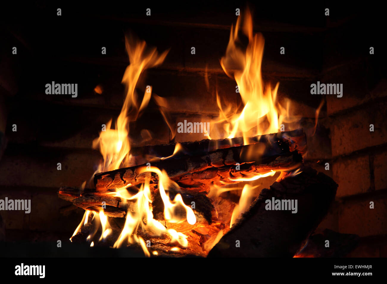 fire burning in the fireplace Stock Photo - Alamy