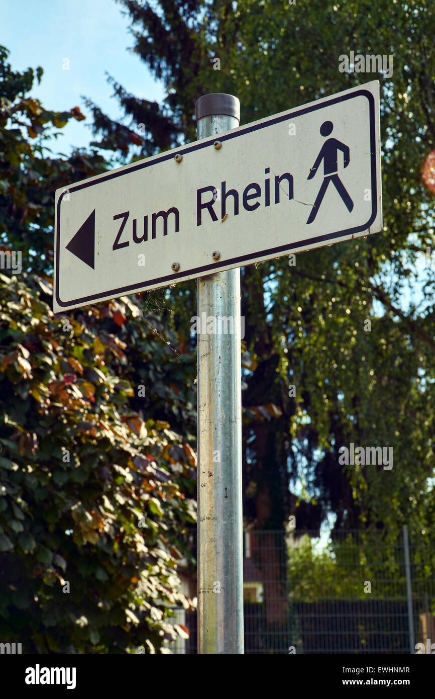 Signposts for pedestrian with towards the Rhine Stock Photo - Alamy