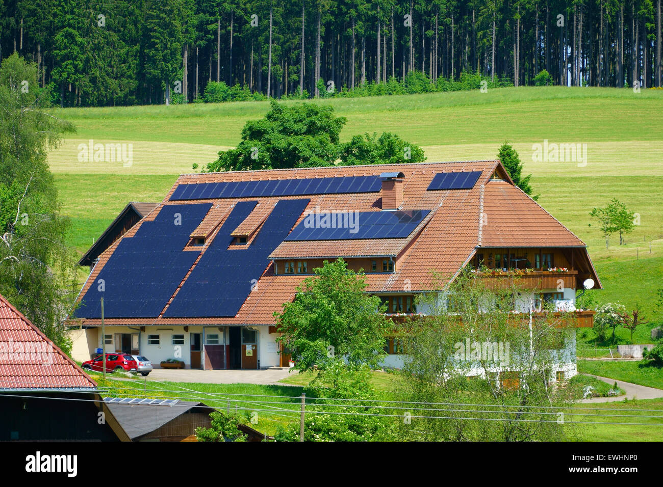 Large country house with solar panels on the roof in the Black Forest ...