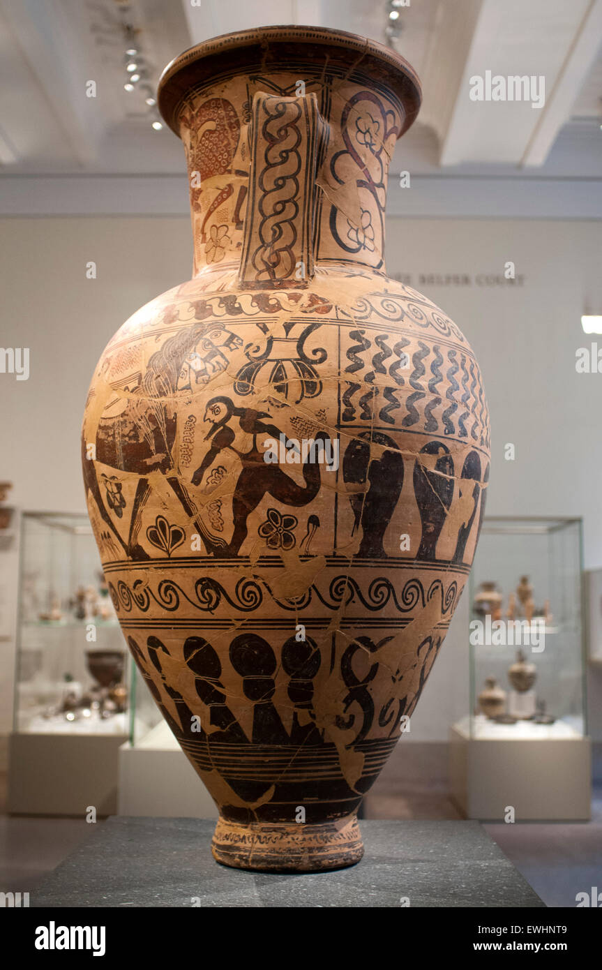 Terracotta neck amphora (storage jar). Greek, Attic, Proto-Attic ...