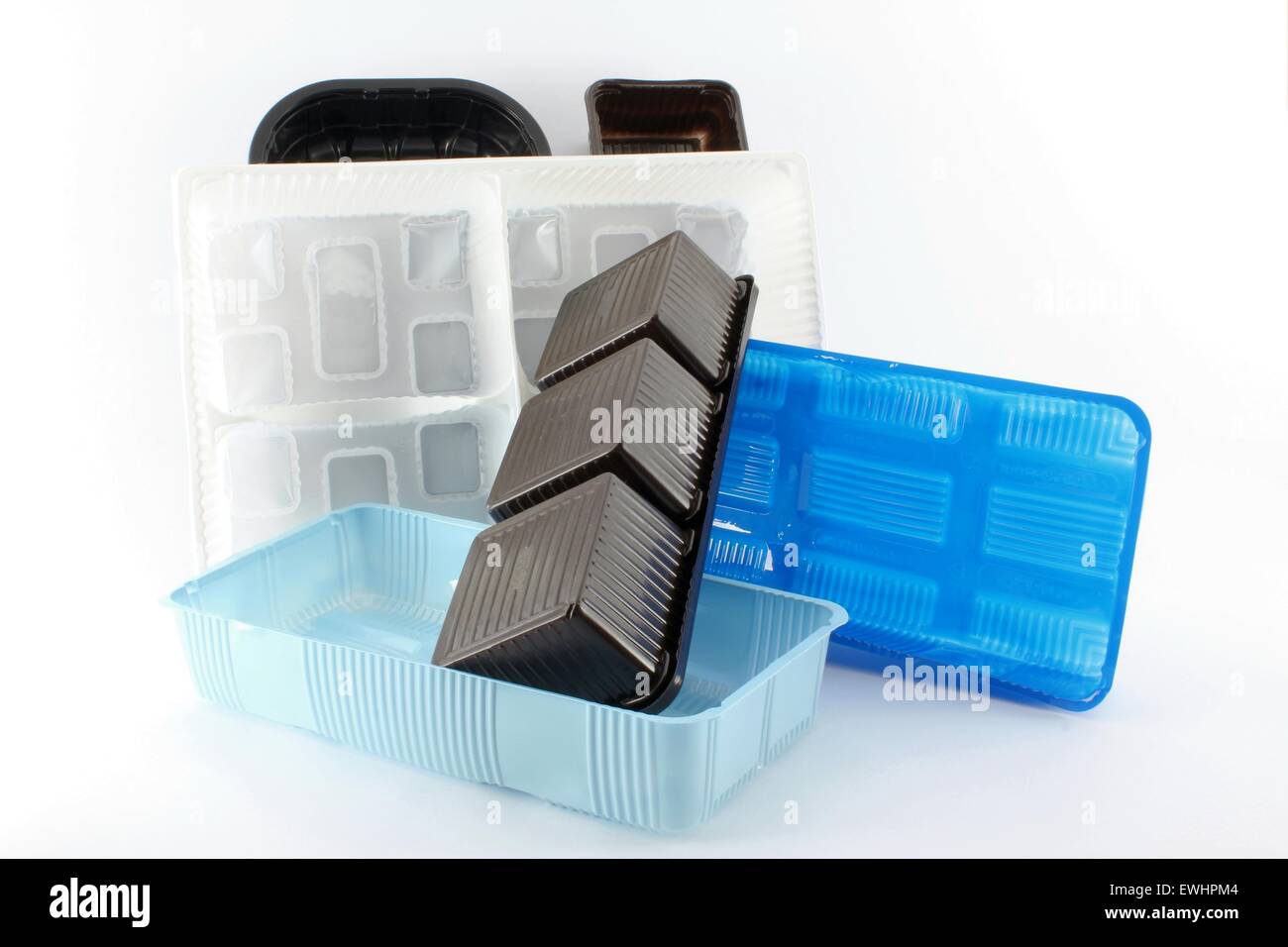 Stack of plastic containers for food, blue Stock Photo - Alamy