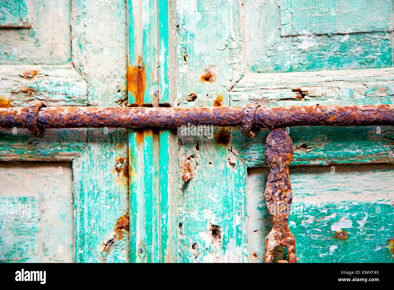 morocco in africa the old wood facade home and rusty safe padlock Stock ...
