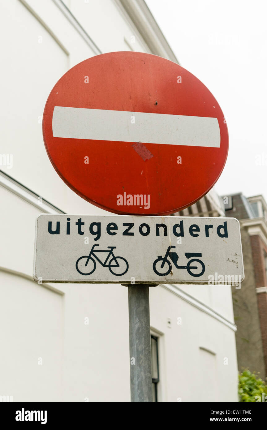 No entry sign (except bicycles and motorbikes) in Dutch Stock Photo - Alamy