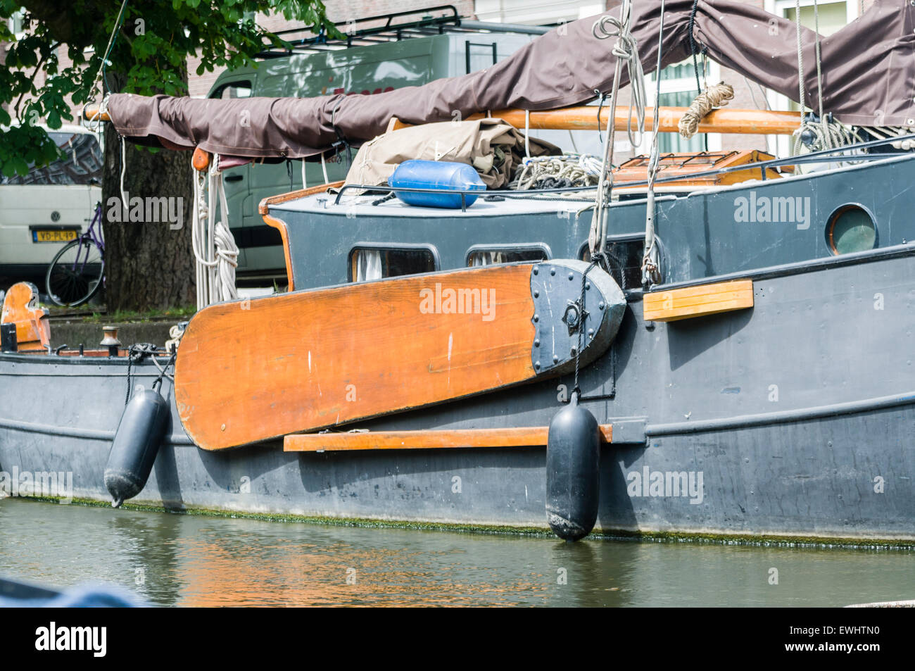 Leeboard on the side of a Dutch sailing boat, used to stabilise the ...