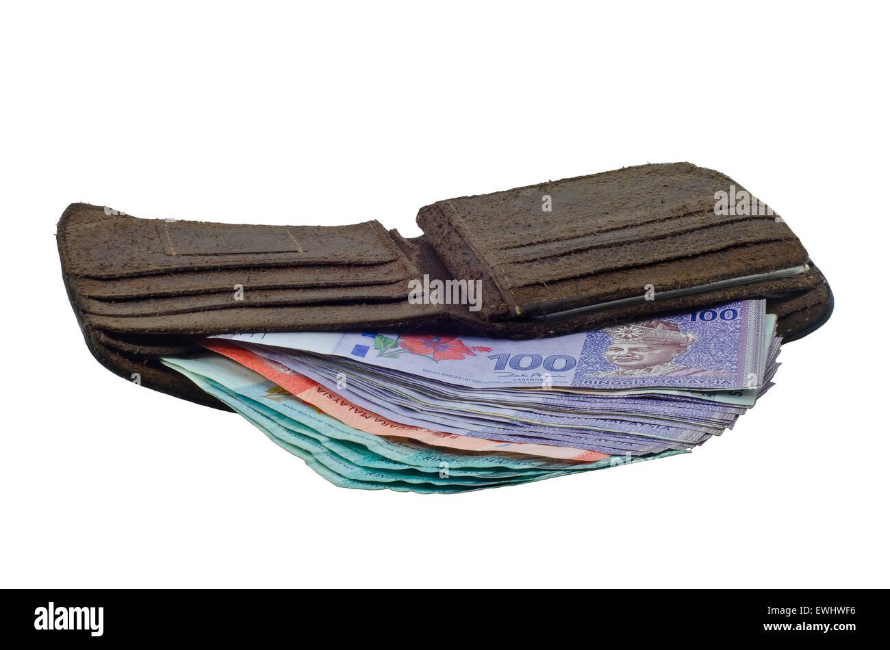 Money cash wallet on white background Stock Photo - Alamy
