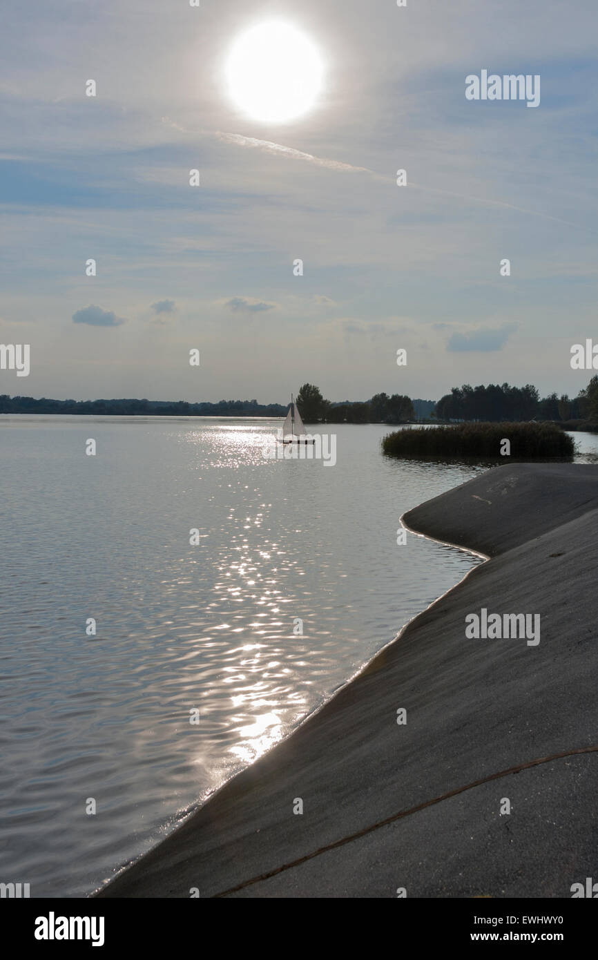 Dusk Dubrava lake reservoir landscape in Prelog, Croatia. Prelog is a ...