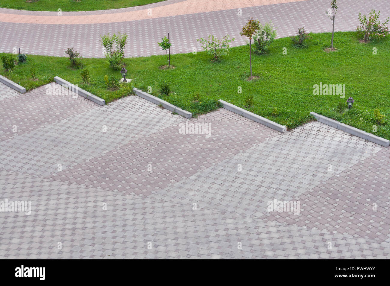 Pavement empty parking lot with green grass. View from above Stock ...