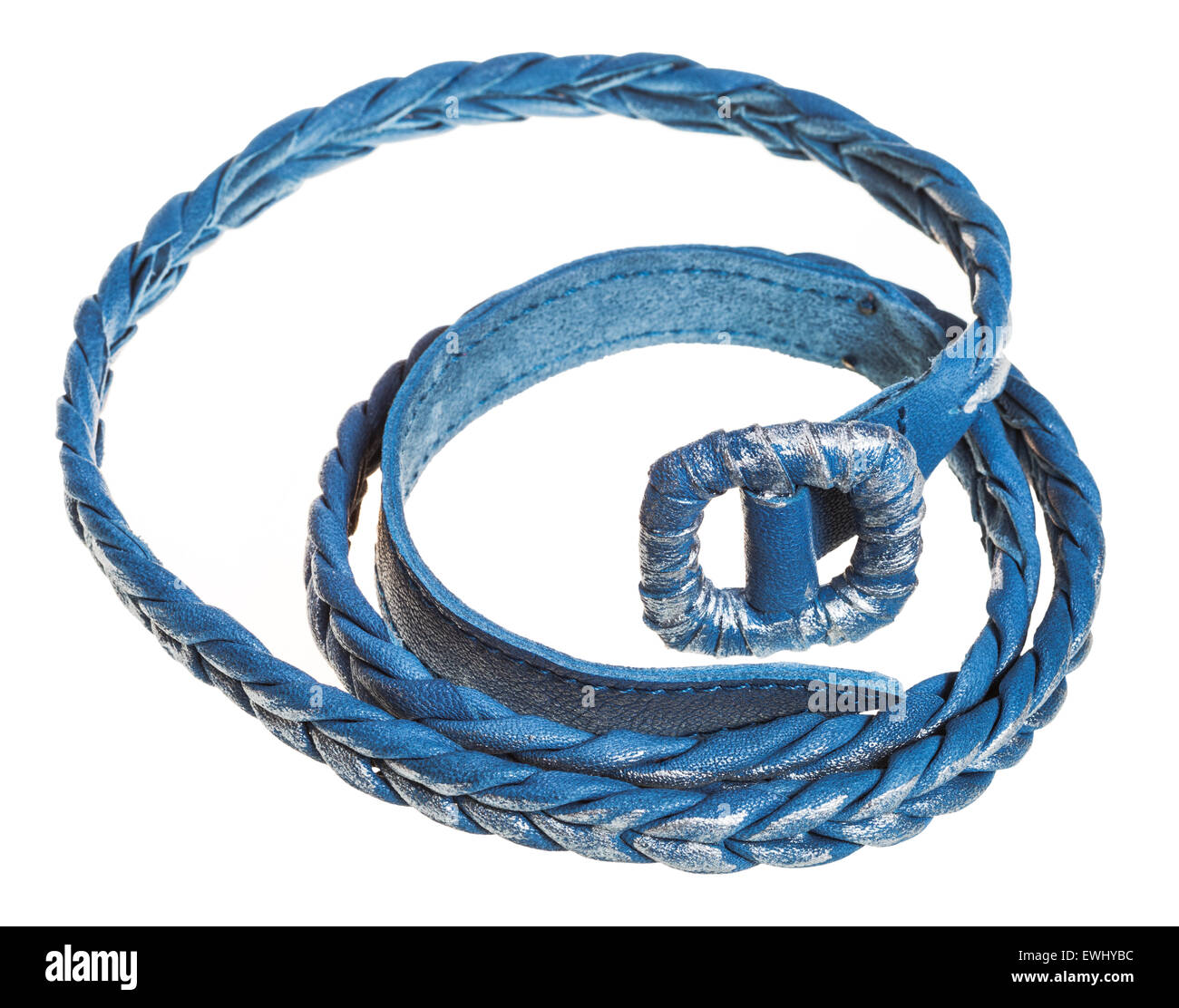 coiled blue braided leather belt isolated on white background Stock ...