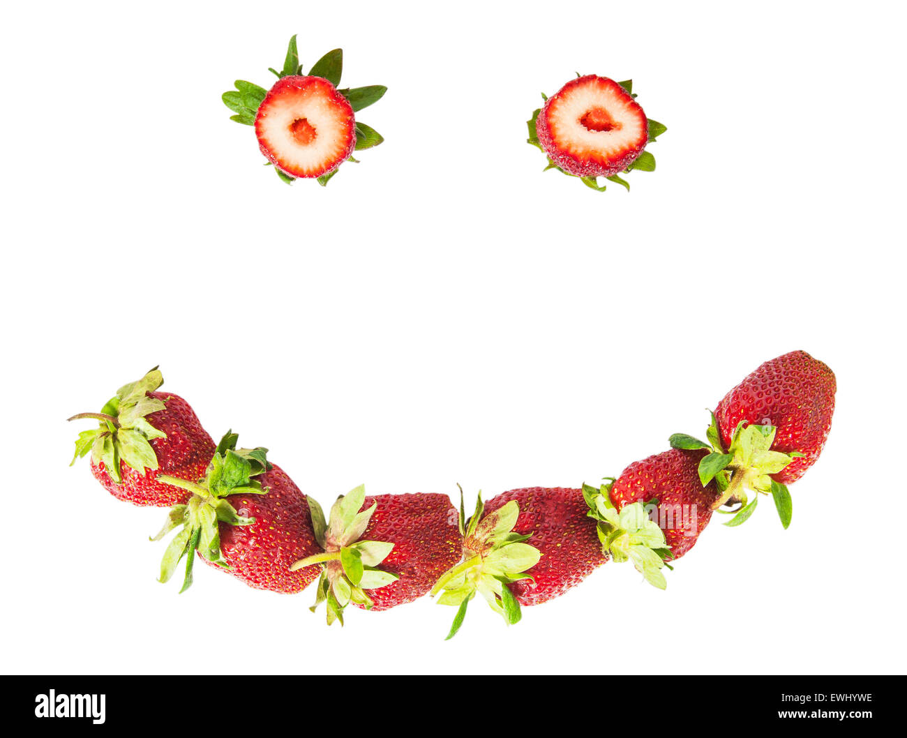 Smile of fresh juicy strawberries isolated on white background Stock ...
