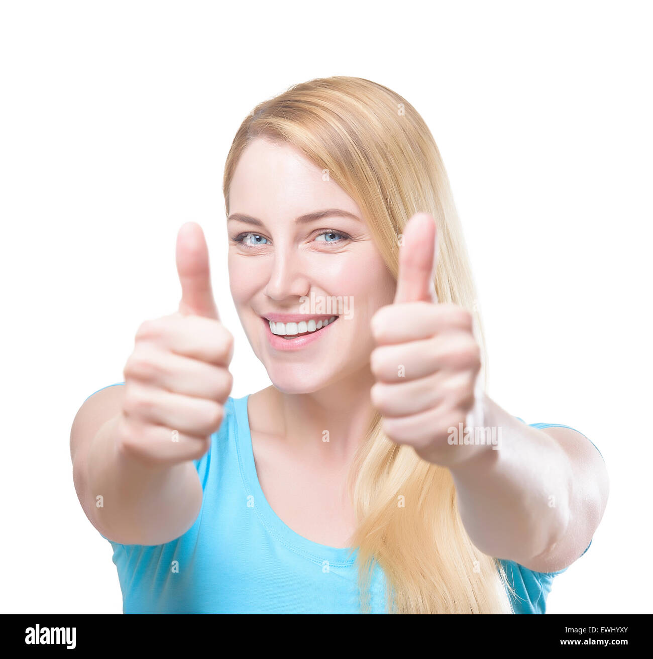 Smiling blonde teenager girl thumbs hi-res stock photography and images ...