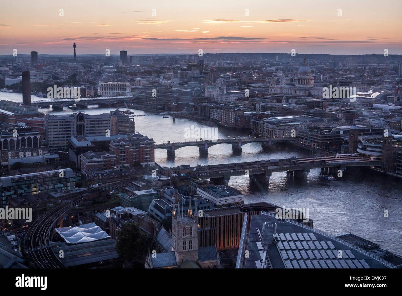 A view over London at night looking over the West End with the London ...