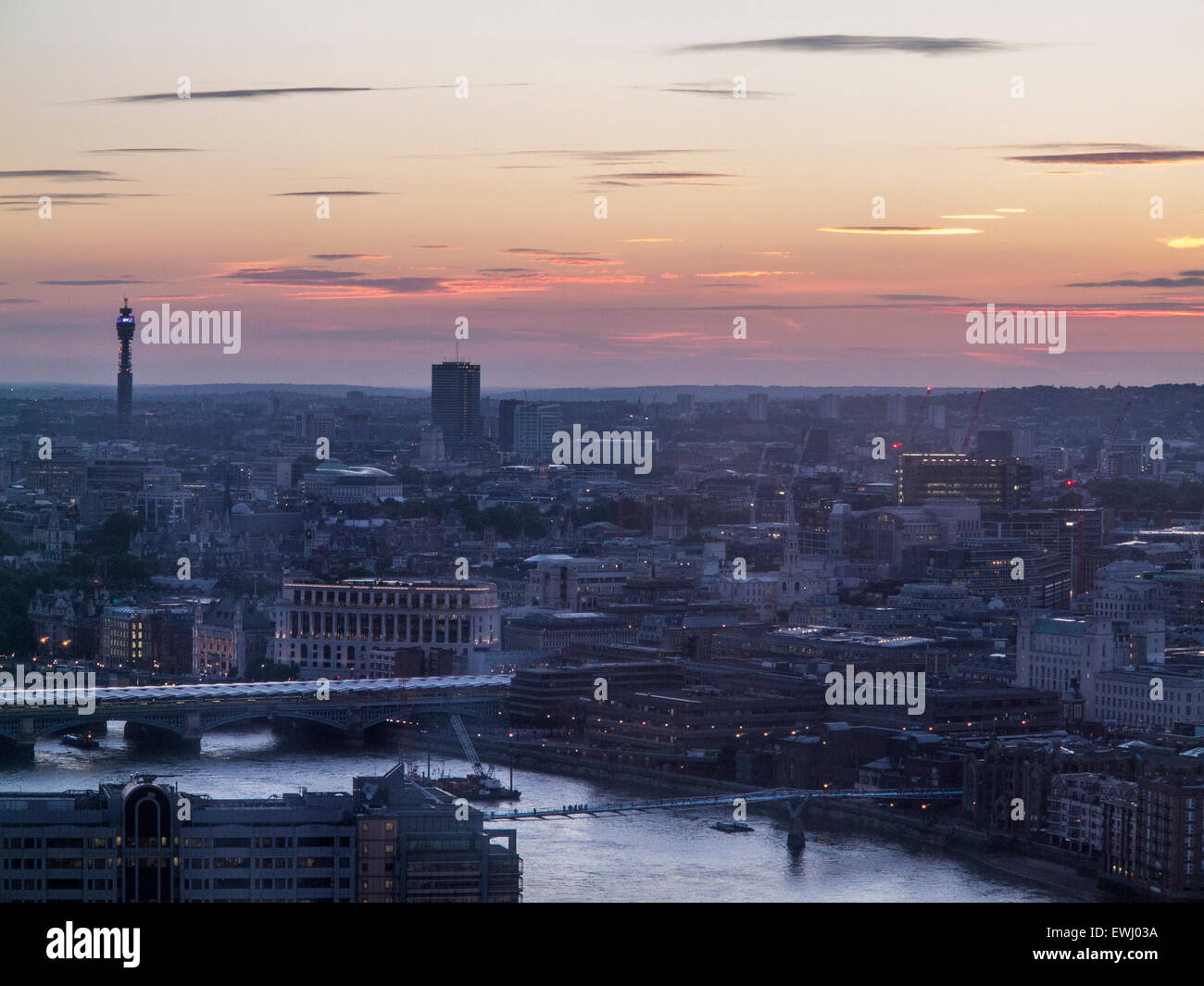 A view over London at night looking over the West End with the London ...