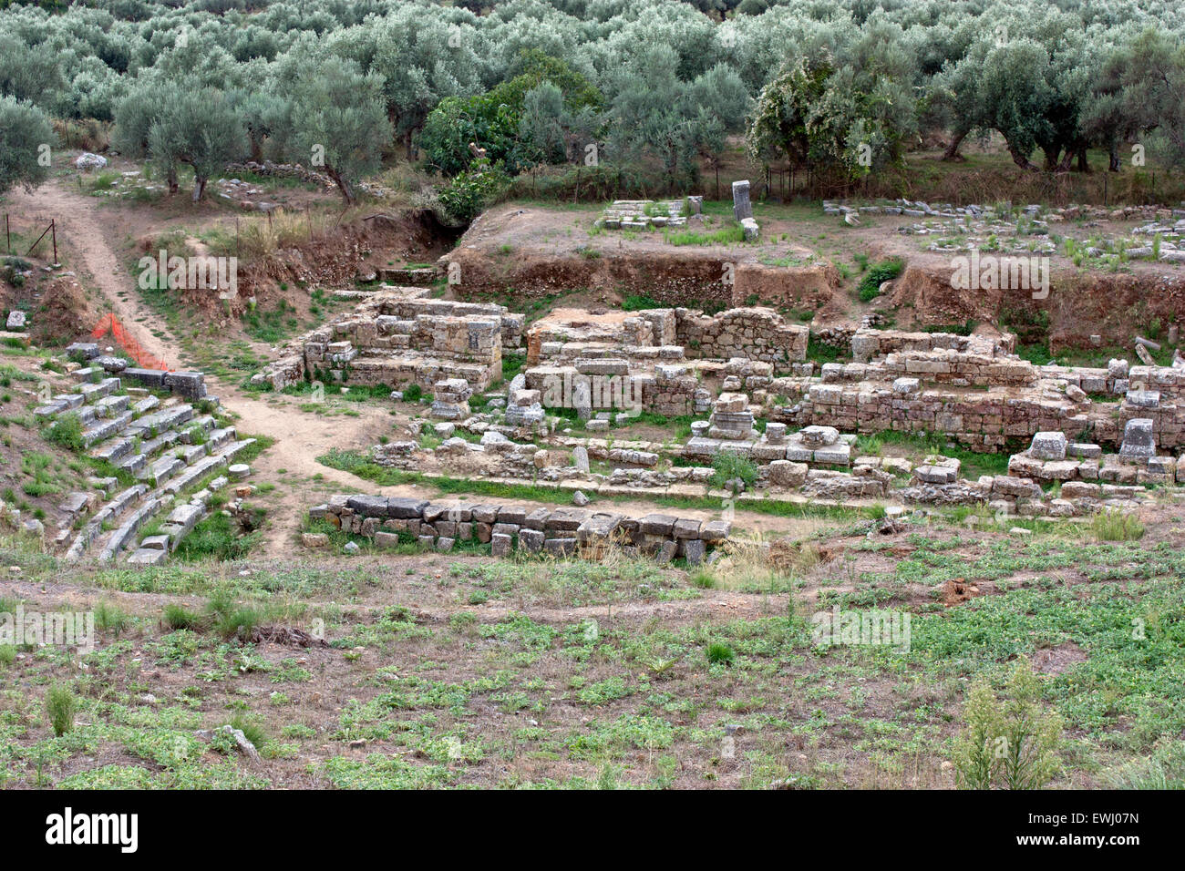 The remains of the Amphitheatre of Ancient Sparta, with the modern town ...
