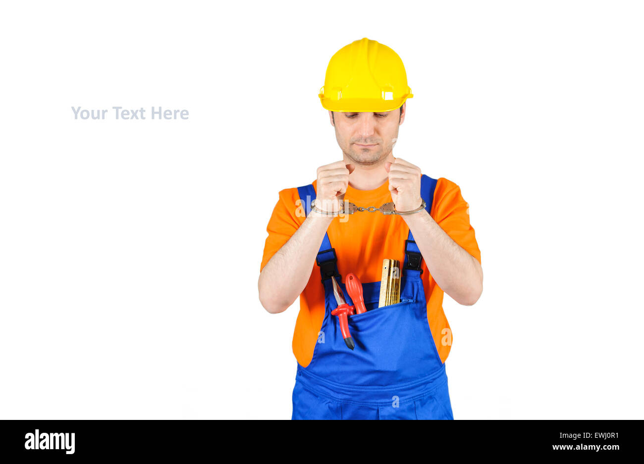 failure guilty laborer regretful criminal handcuffed hard hat blue ...