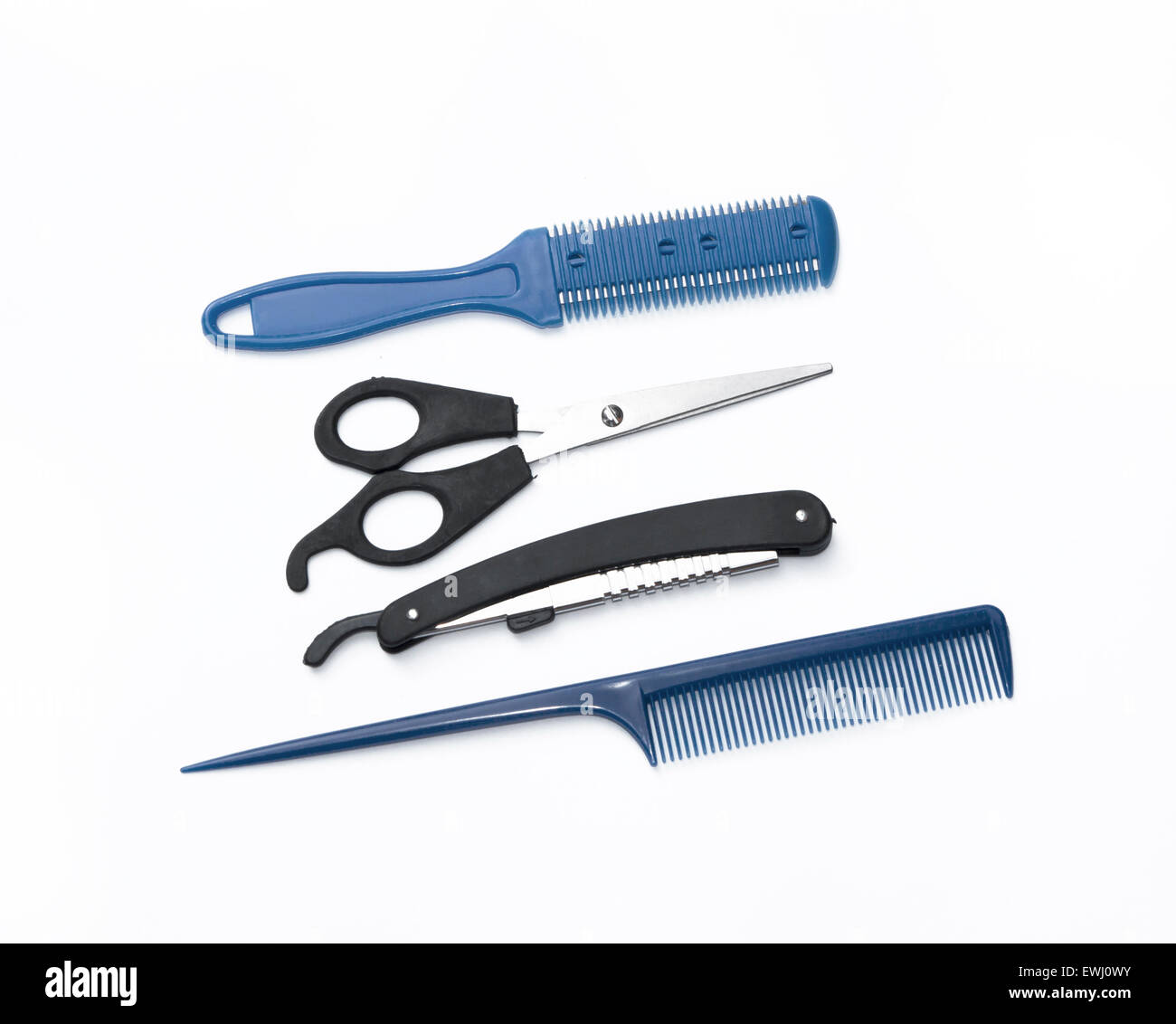 Hair Brush and Comb Scissors Razor white background Stock Photo - Alamy