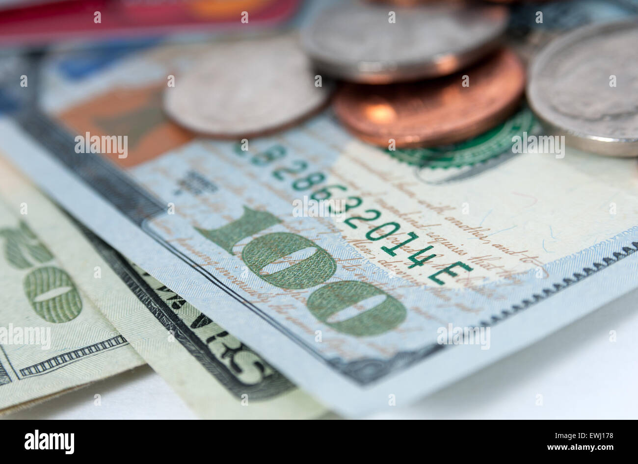 American dollar money bills and coins close up Stock Photo - Alamy