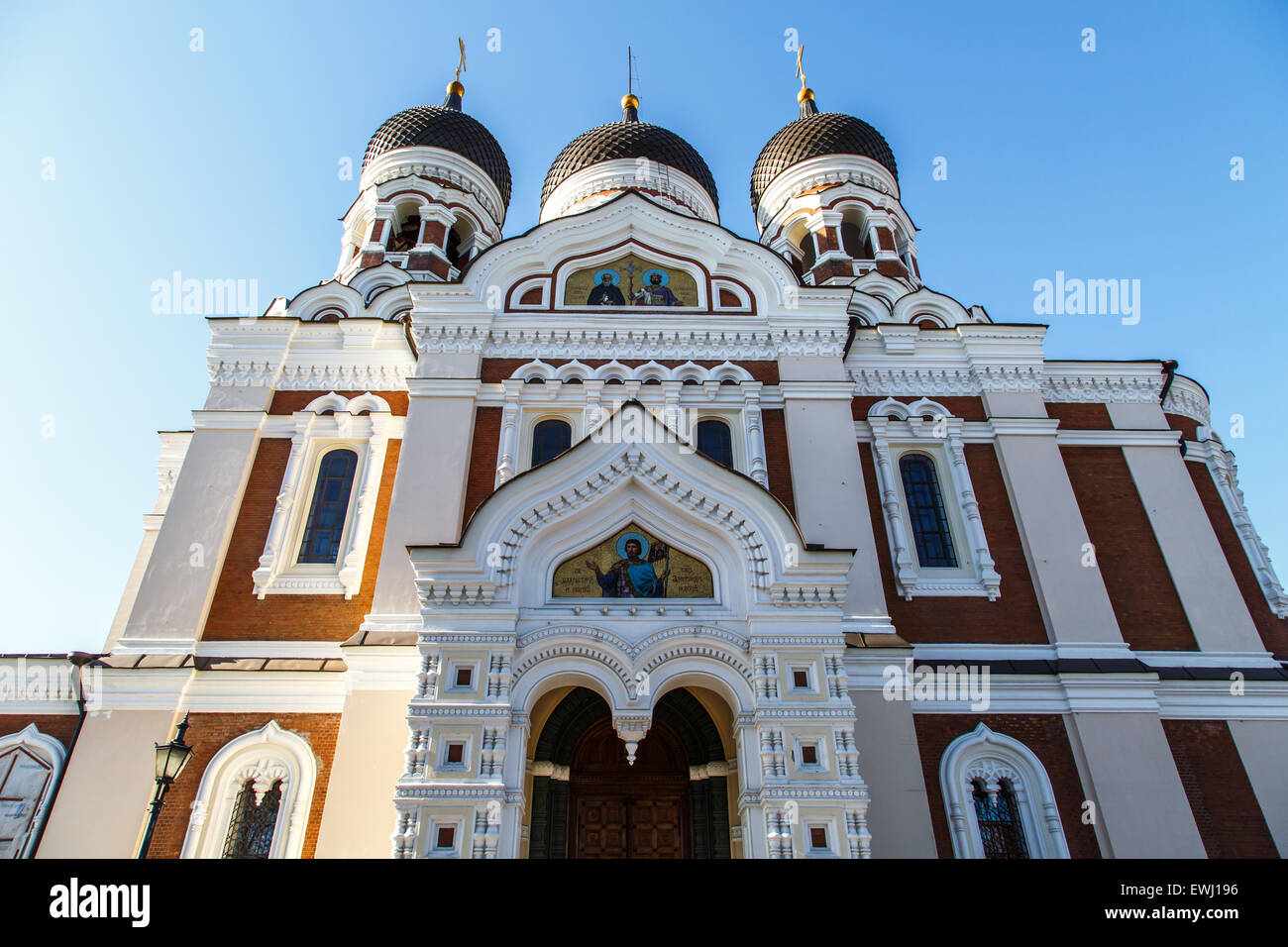 Front view of Alexander Nevsky Cathedral with three domes built in ...
