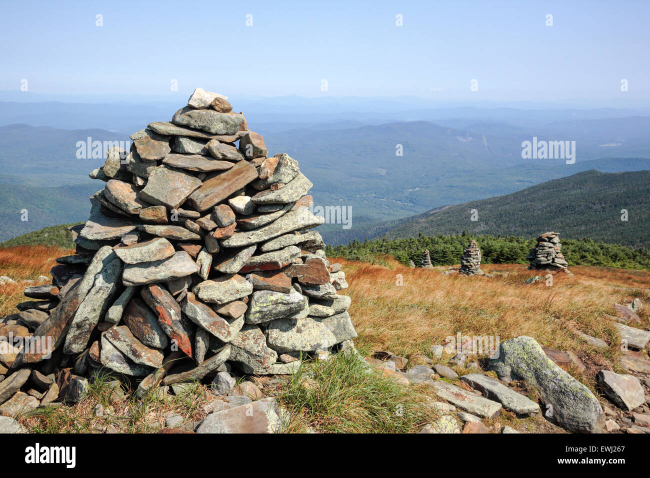 Appalachian Trail - Rock cairns near the summit of Mount Moosilauke ...