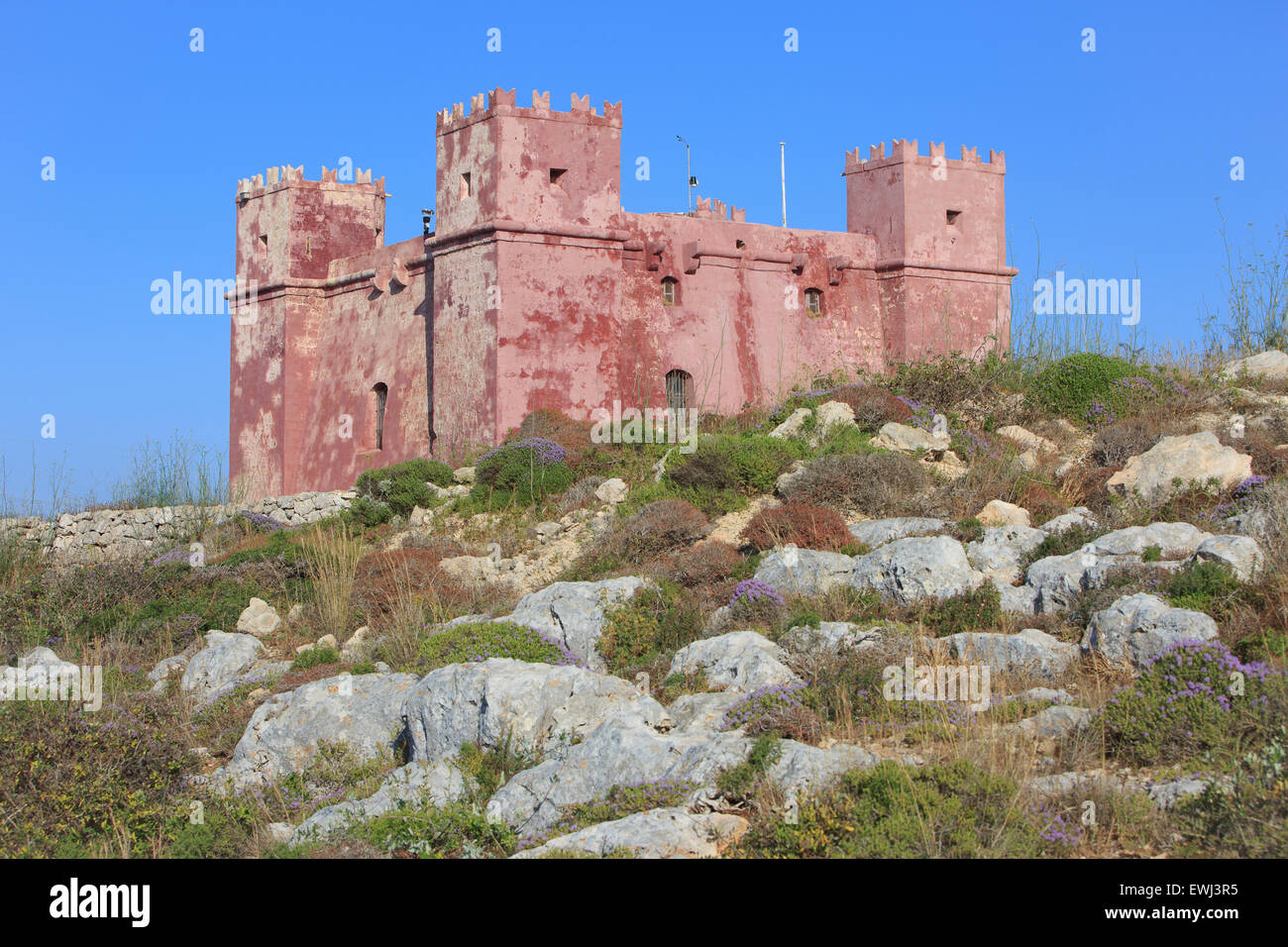 Red tower castle mellieha bay hi-res stock photography and images - Alamy