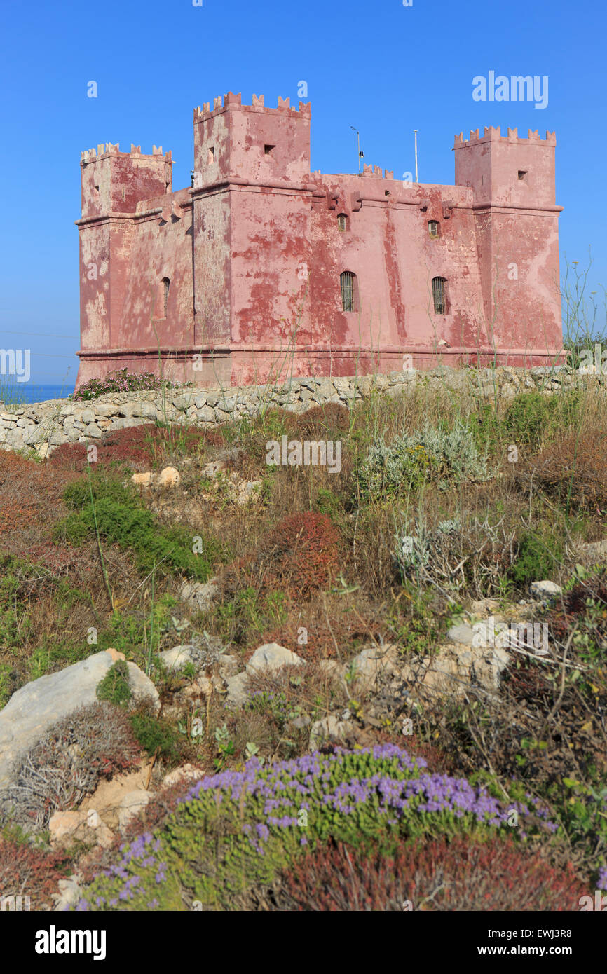 Saint Agatha's Tower (Red Tower) in Mellieha, Malta Stock Photo - Alamy