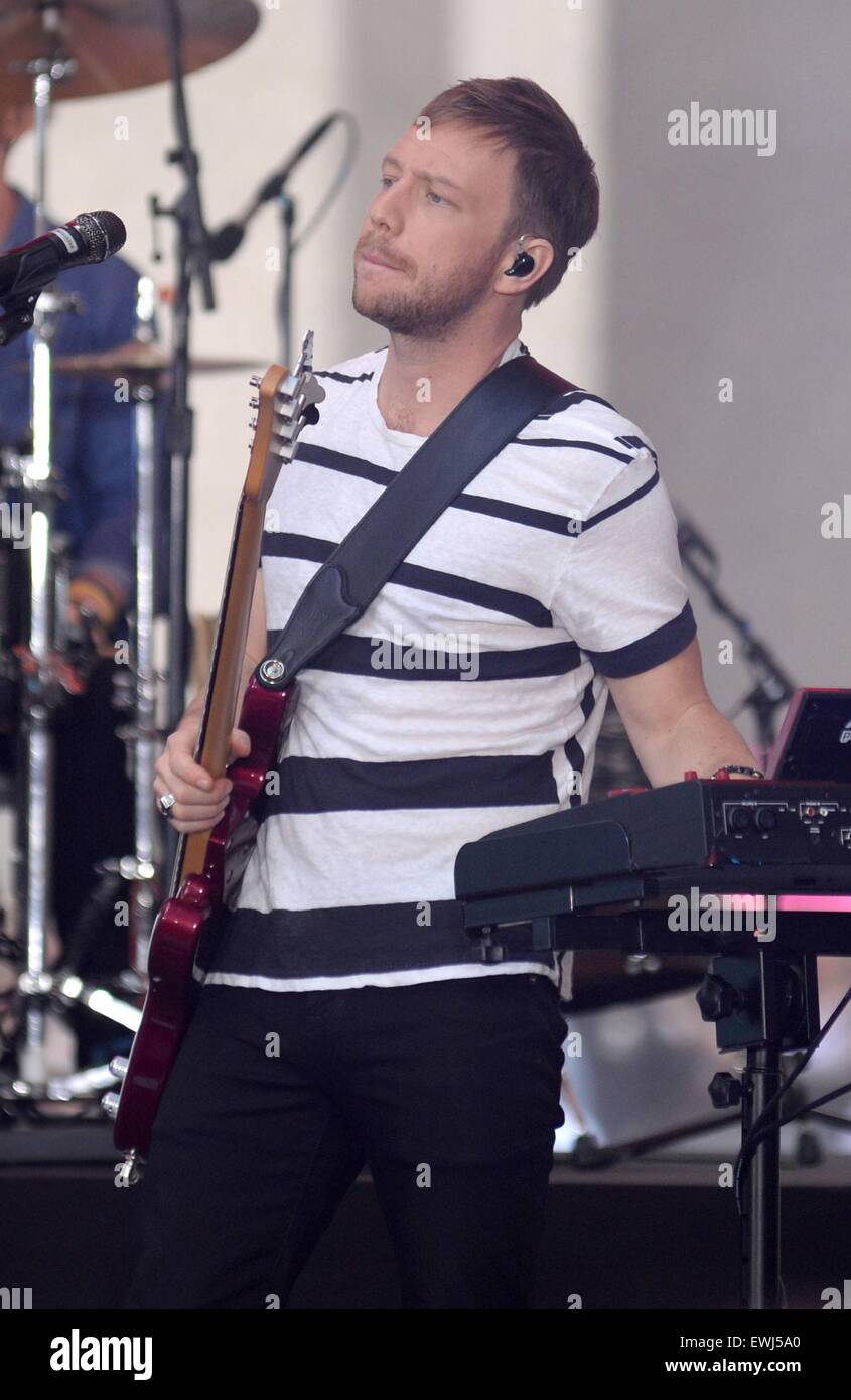 New York, NY, USA. 26th June, 2015. Imagine Dragons, Ben McKee on stage ...