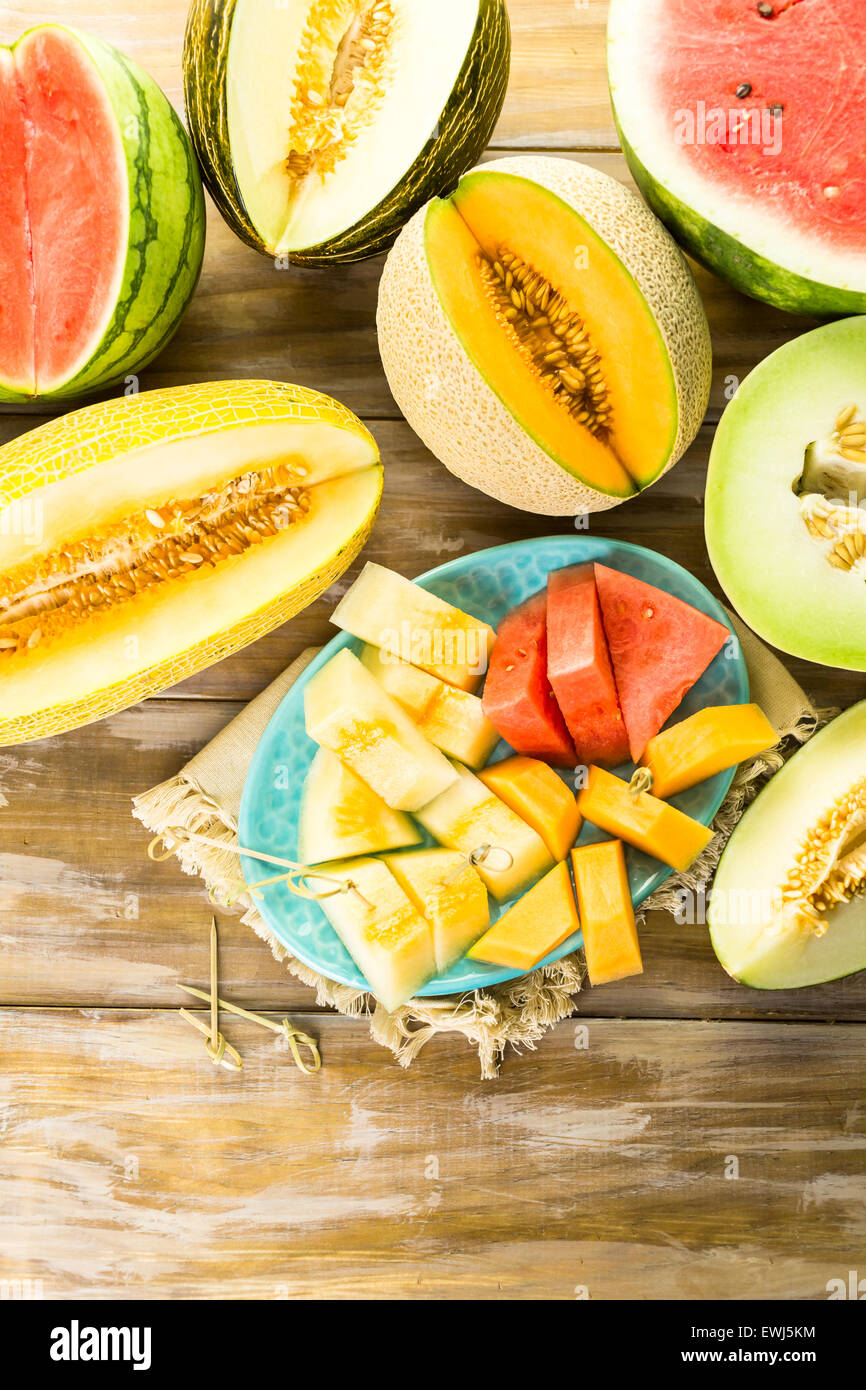 Variety organic melons sliced hi-res stock photography and images - Alamy