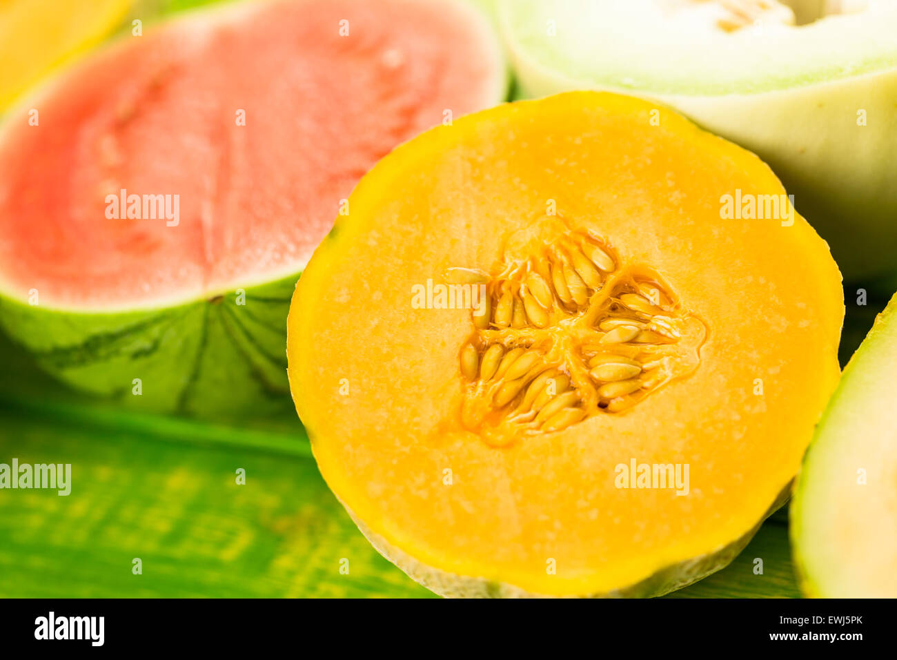 Variety organic melons sliced hi-res stock photography and images - Alamy