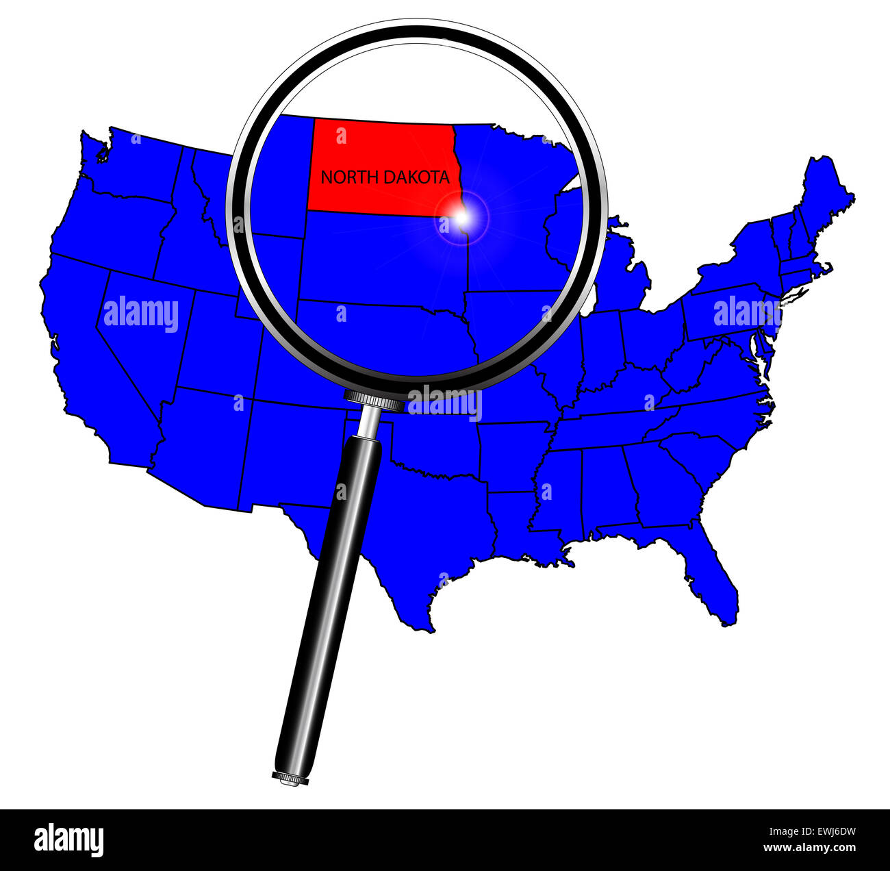 North Dakota state outline set into a map of The United States of ...
