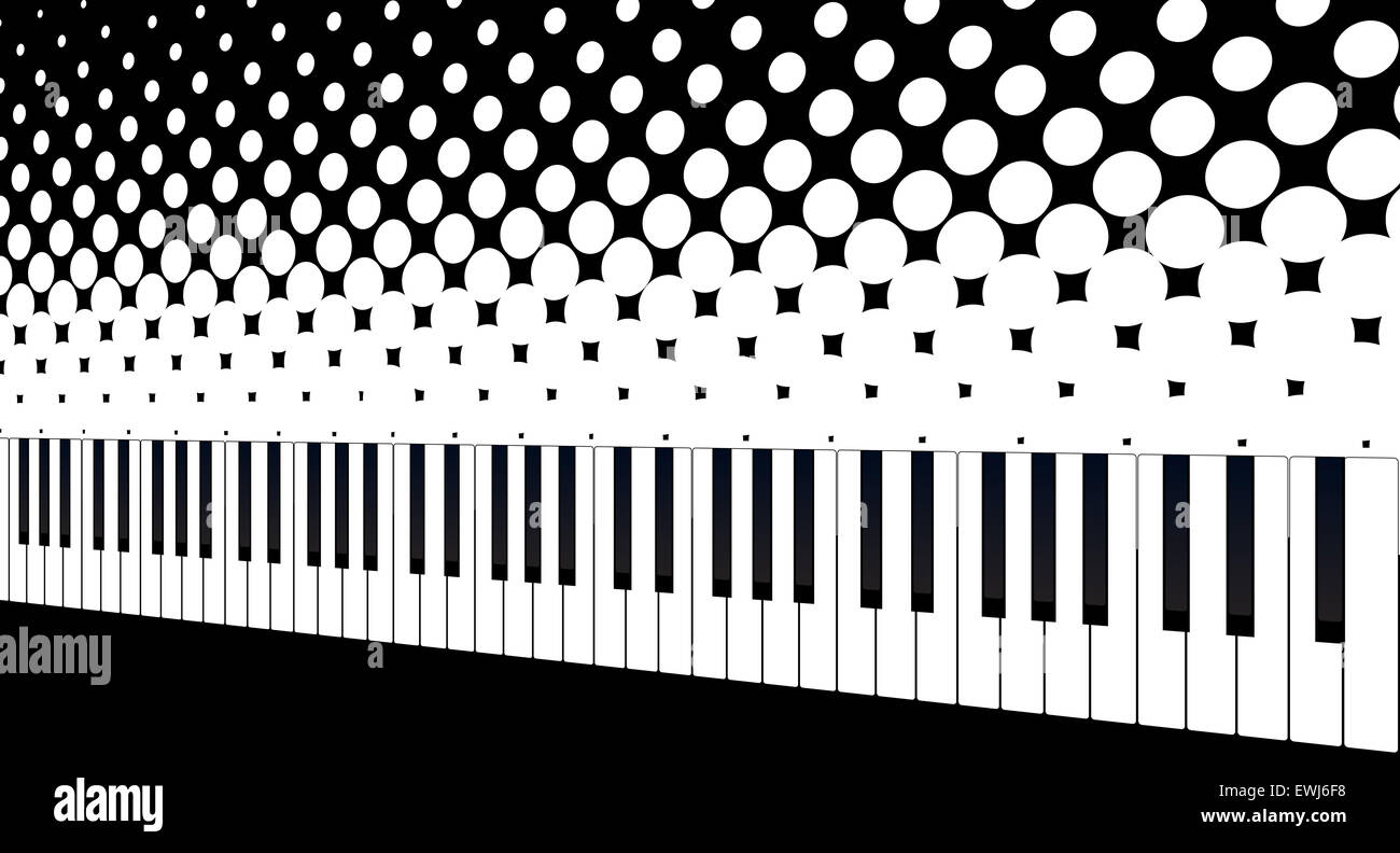 Black and white piano keys set against a black and white halftone style ...