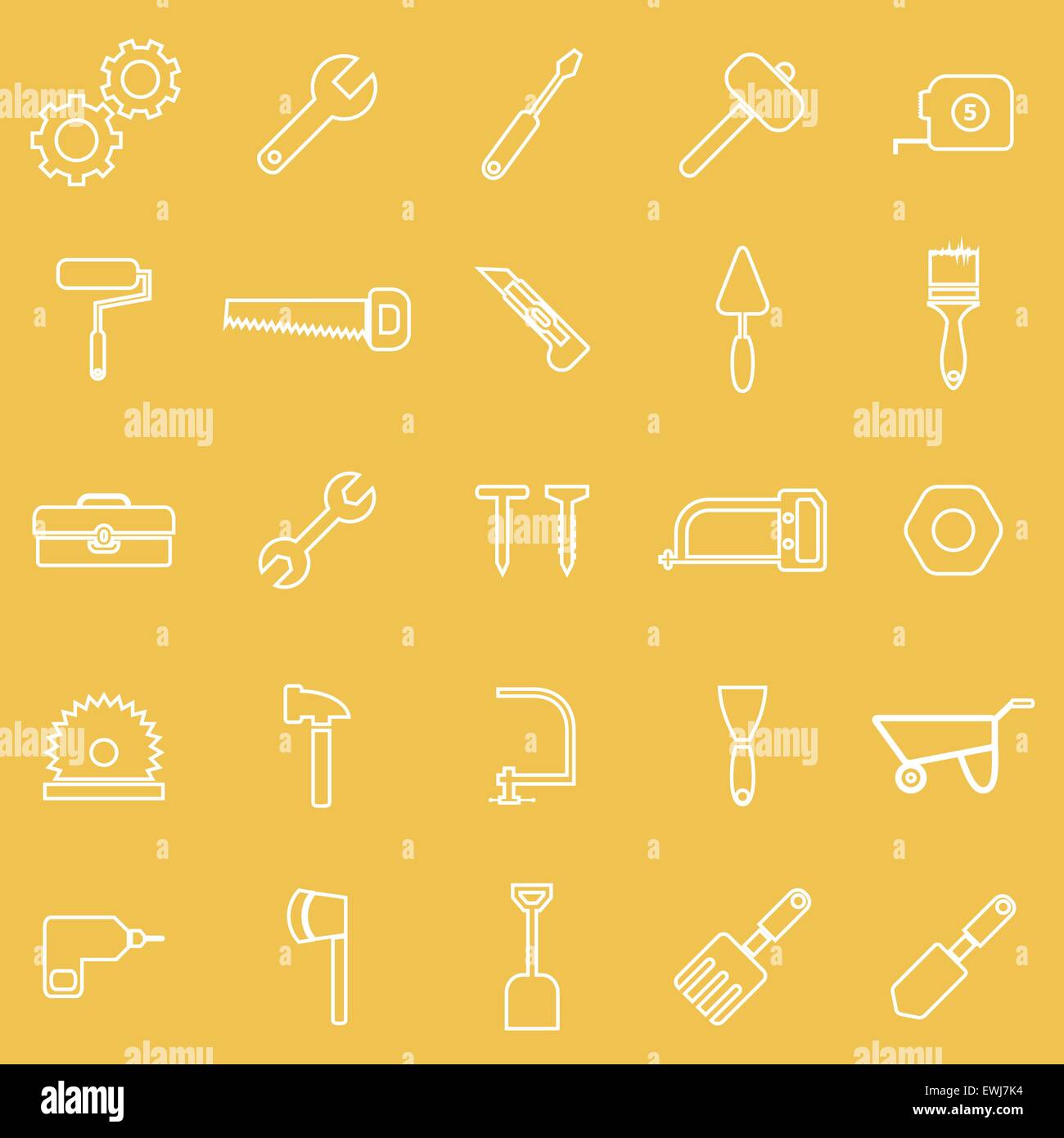 Tool line icons on yellow background, stock vector Stock Vector Image ...