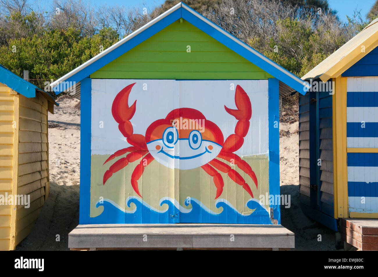 Bathing boxes at Brighton Beach on Port Phillip Bay, Melbourne Stock ...