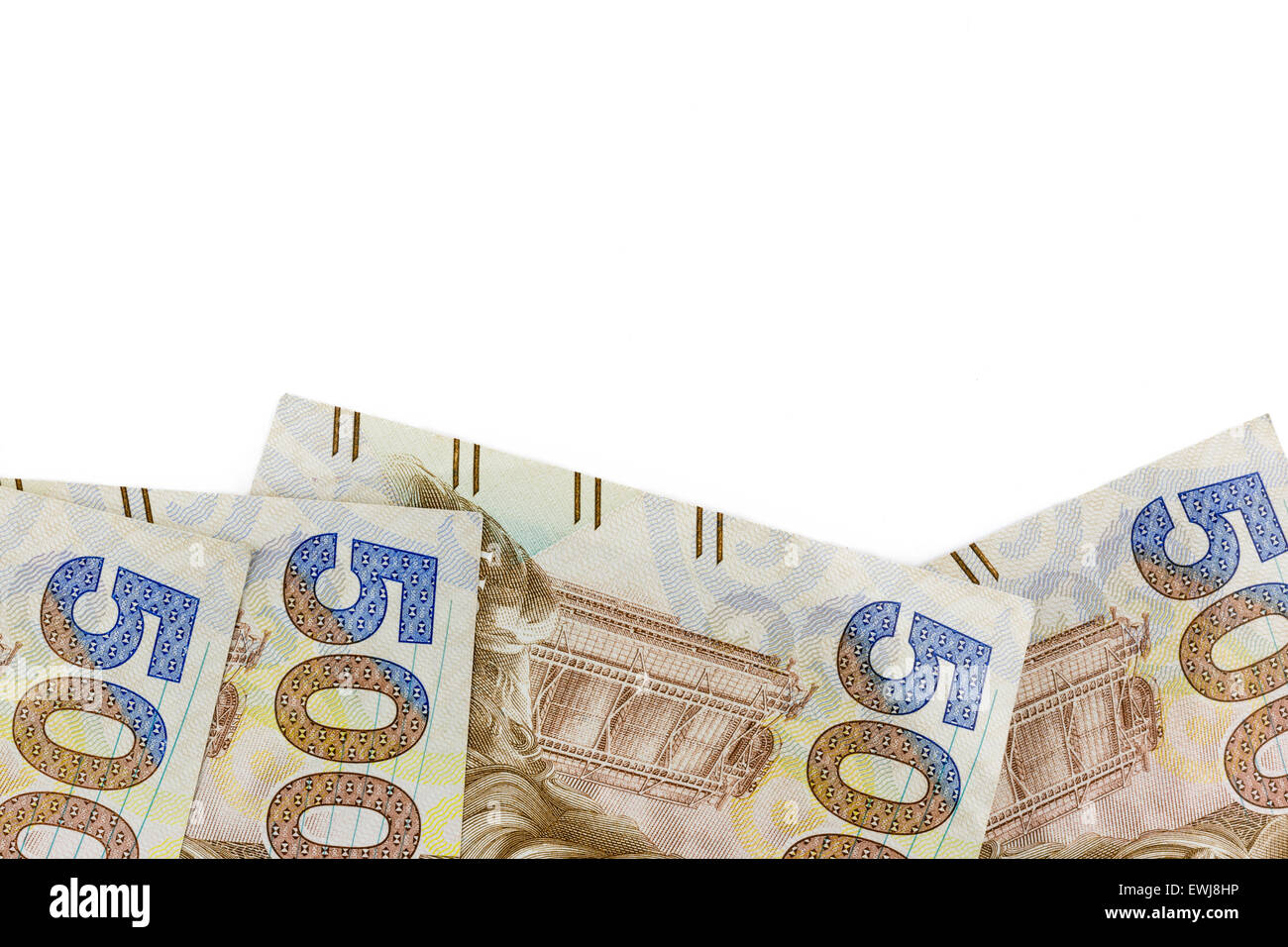 Hong Kong bank notes, five hundred close up on white background ...