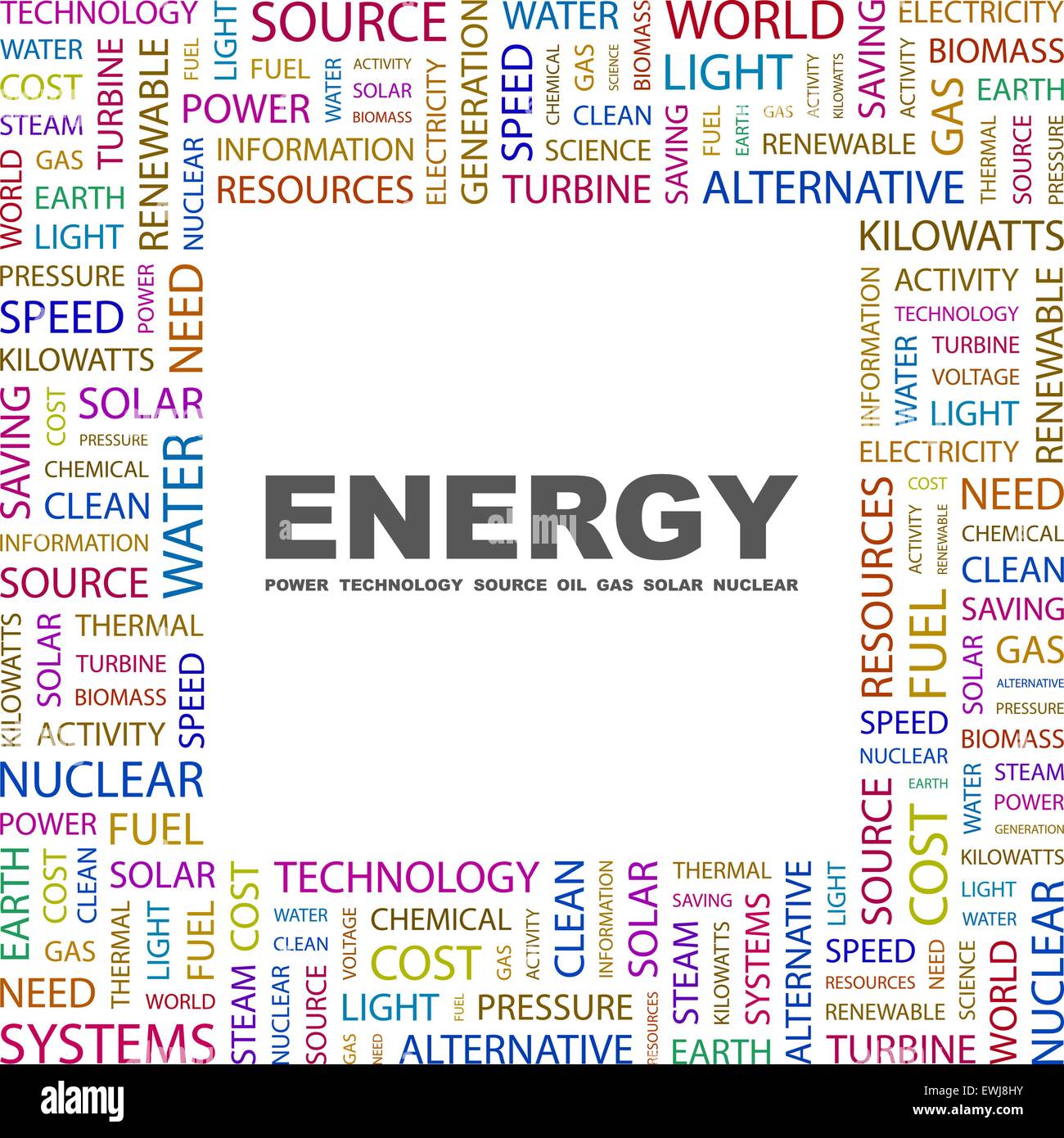 ENERGY. Concept illustration. Graphic tag collection. Wordcloud collage ...
