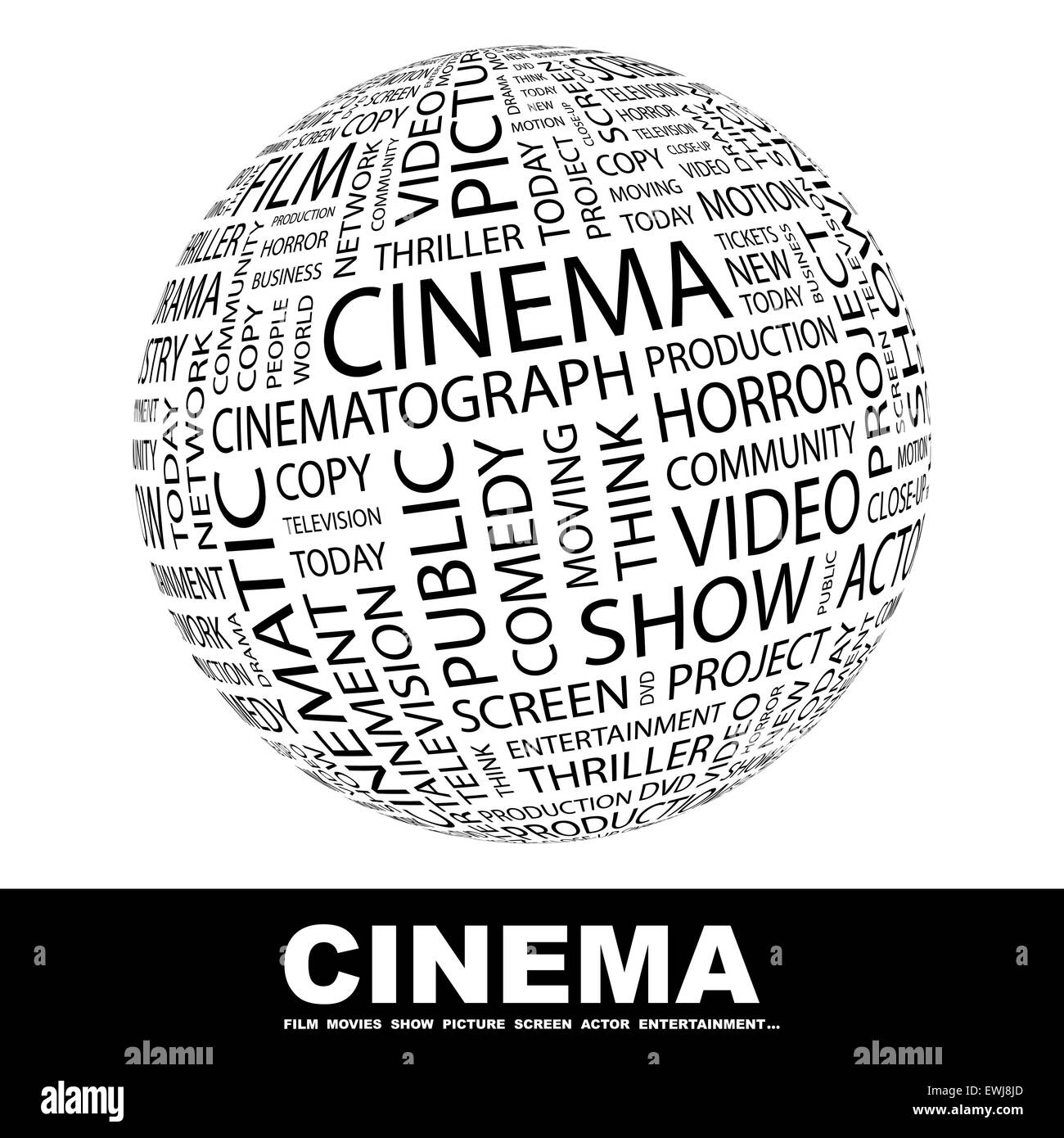 CINEMA. Concept illustration. Graphic tag collection. Wordcloud collage ...