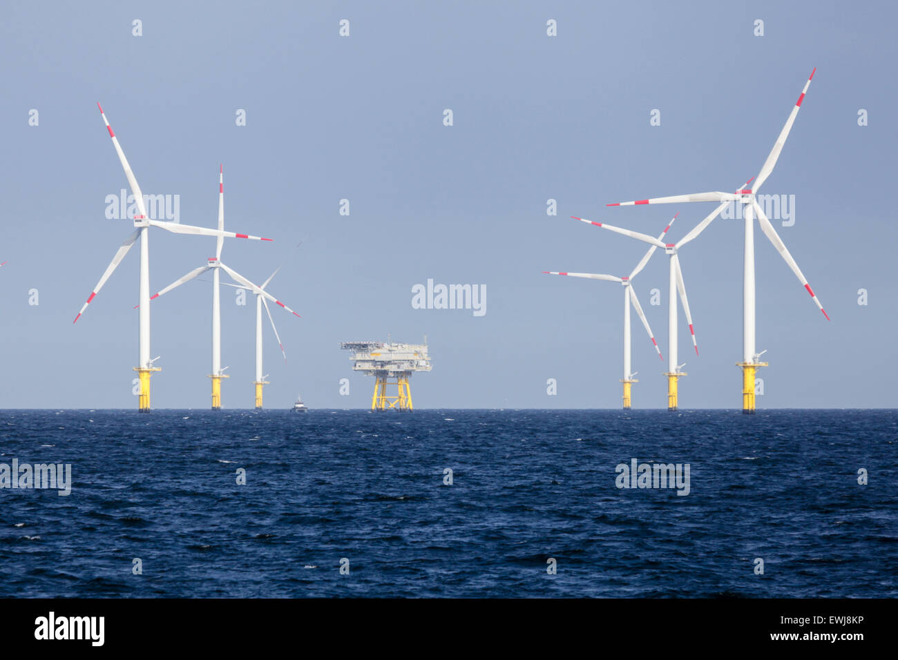 Wind turbines on the Riffgat offshore wind farm in Germany Stock Photo ...
